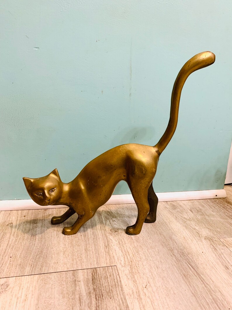 Brass Cat Sculpture Art Deco Style, Life Size Cat Statue Home Decor ...