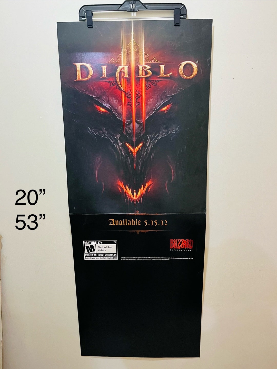 Diablo 3 Promo Poster for Store Window Display, Video Game Wall Art ...