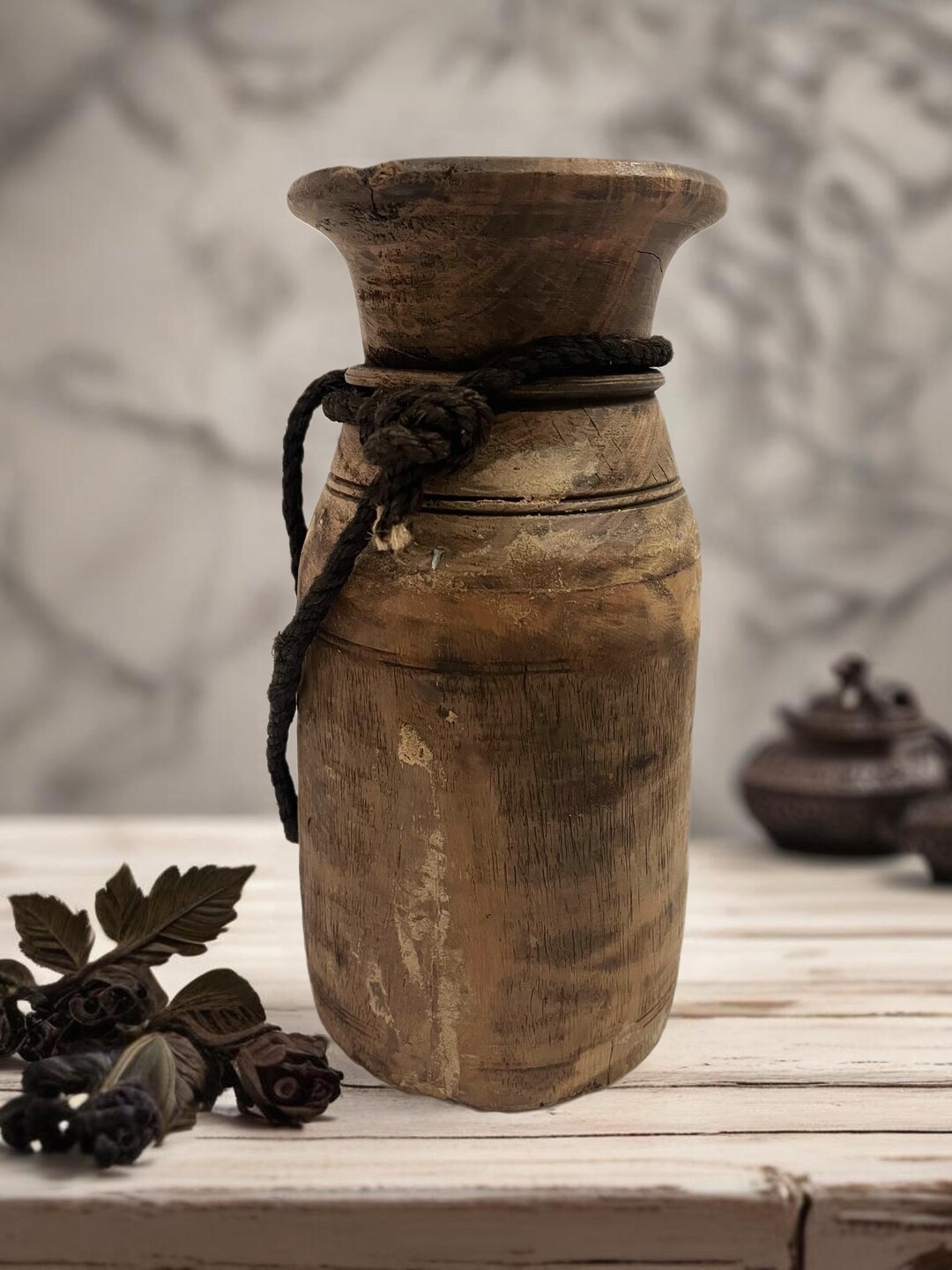 Nepalese Wood Jug Himalayan Vintage Pitcher, Himachal Pot, Handcrafted ...