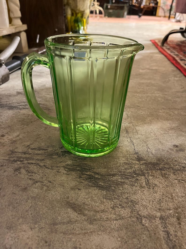 Uranium Glass Pitcher, Vintage Green Glass Jug, Mid-century Barware ...