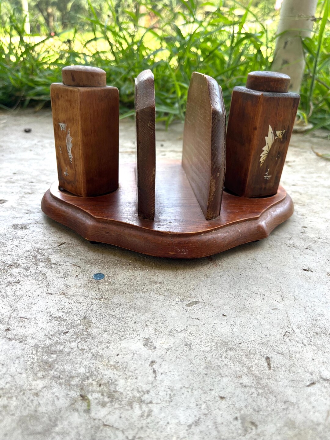 Vintage Wood Salt and Pepper Paper Towel Holder, Kitchen Organizer ...