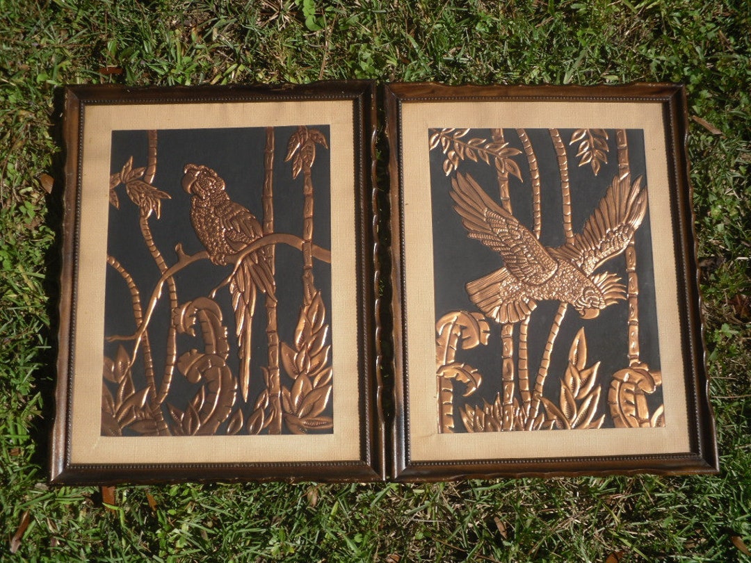 Vintage Pair of Pressed Copper Parrots - Etsy