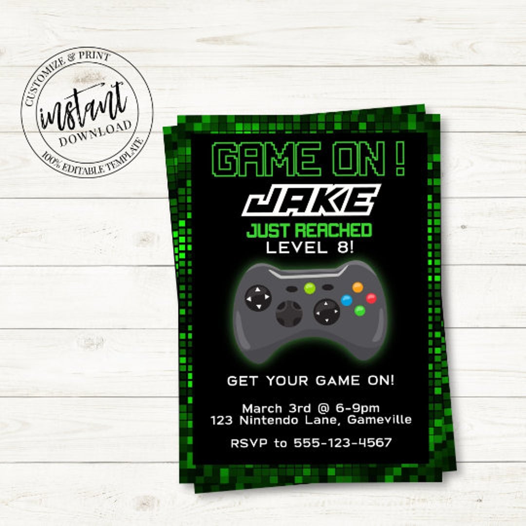 Game on Video Game Birthday Invitation instant Download - Etsy