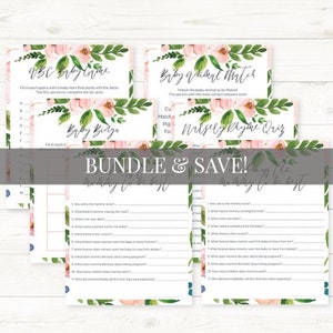 Pink Floral Baby Shower Games Package / Floral Baby Shower / - Etsy