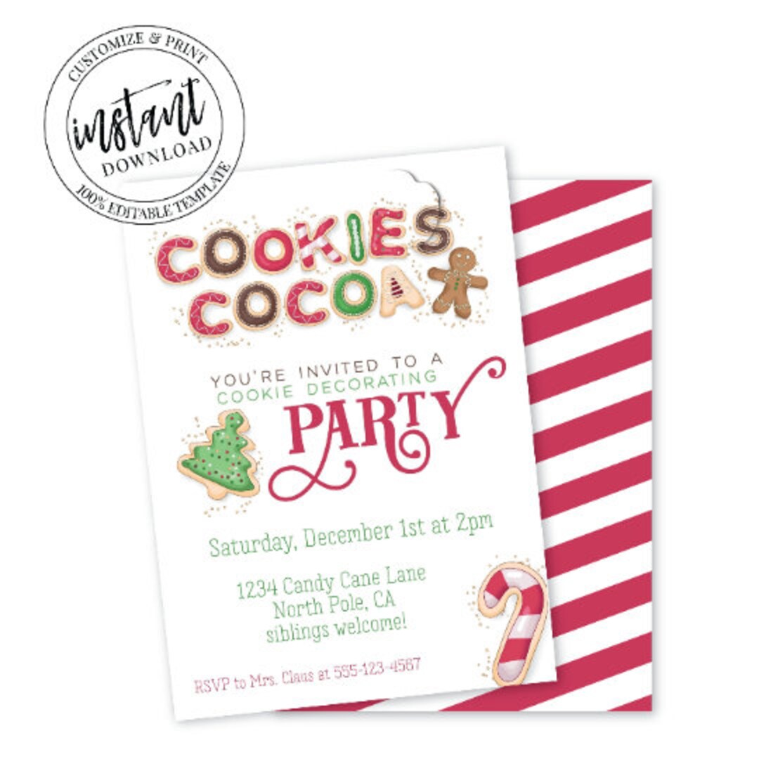 Christmas Cookie Decorating Party Invitation Editable - Etsy