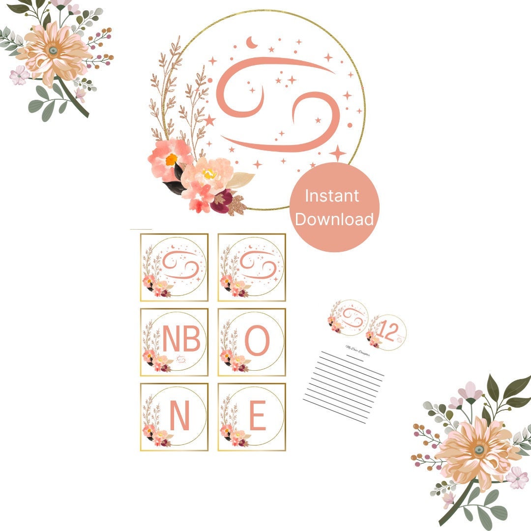 Cancer Born Girl First Birthday Milestone Banner Set, Newborn to 12 ...