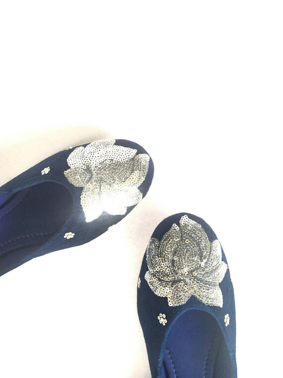 Navy Blue And Silver Shoes