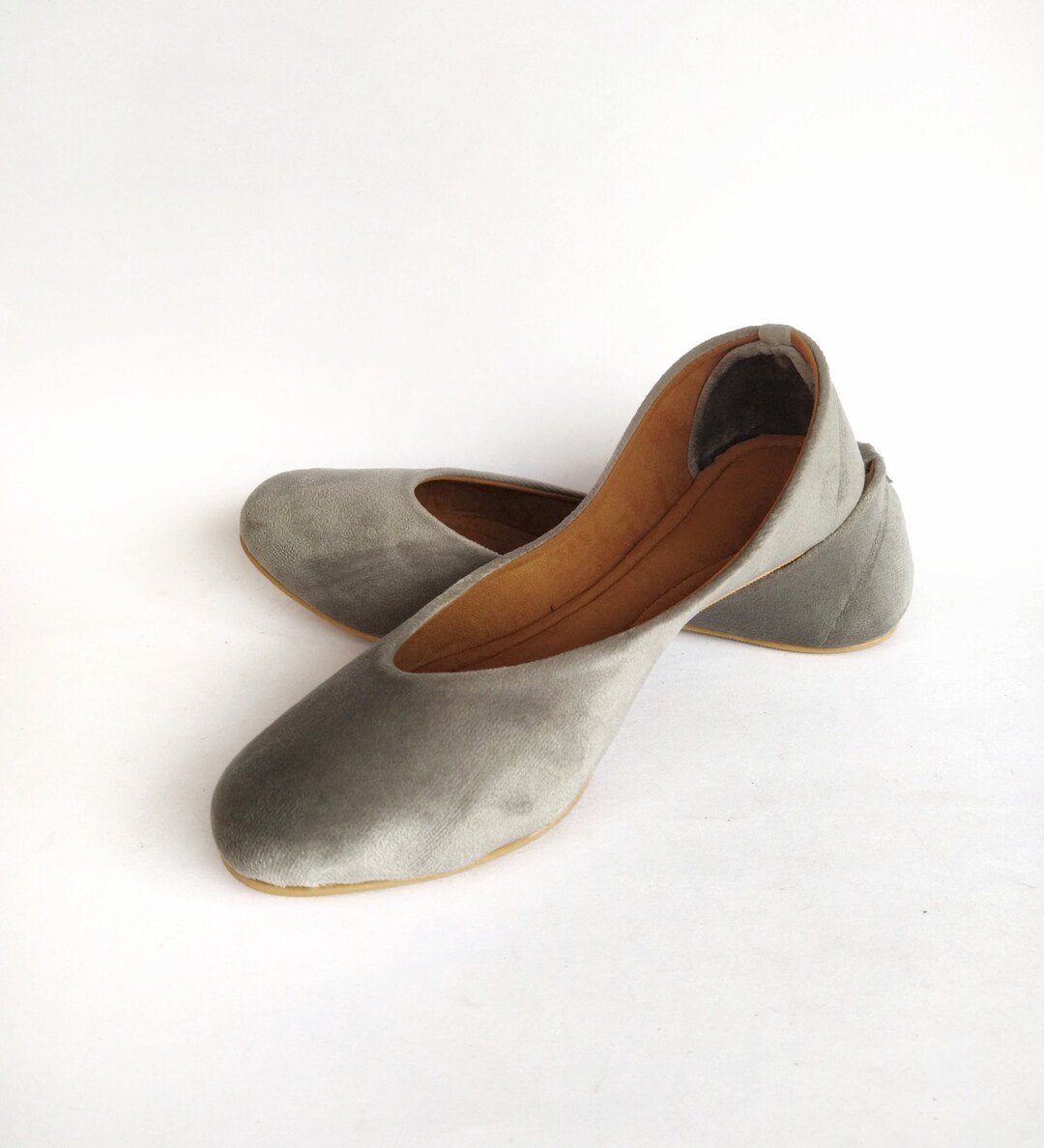 Silver Grey Velvet Flatswedding Flatswomen Ballet - Etsy
