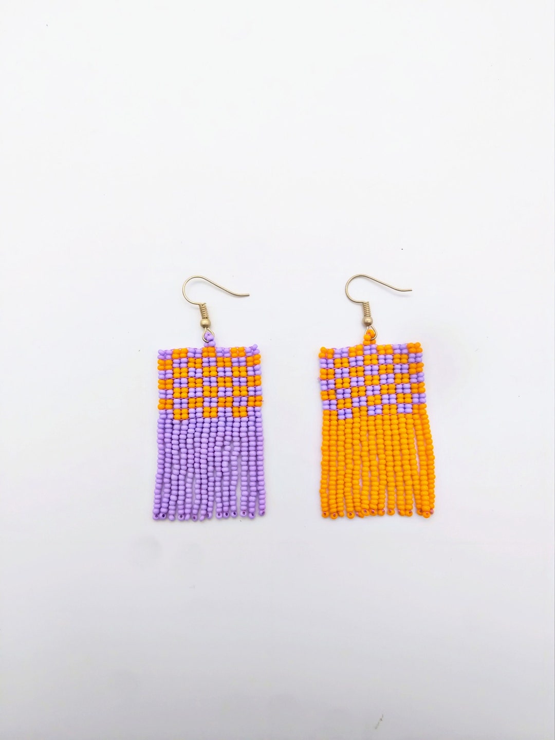 LAVENDER TANGERINE Checkered Earring Beaded Earrings Mismatch - Etsy