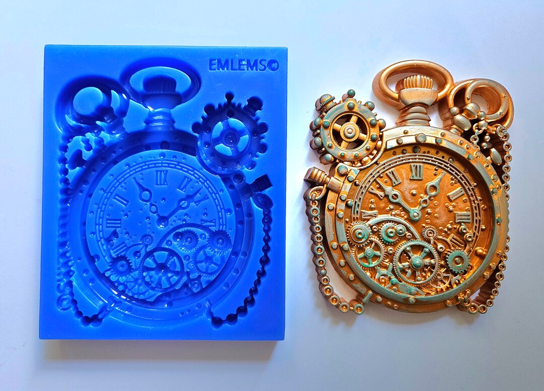 Emlems Steampunk Large Pocket Watch Silicone Mould for Resin, Clay, Wax ...