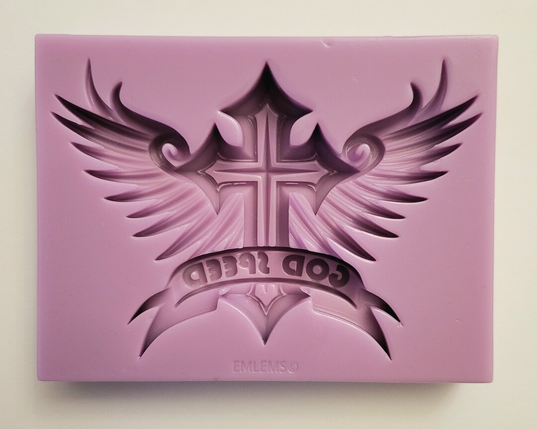 Godspeed Cross and Angel Wings Food Safe Silicone Mould for Cake ...
