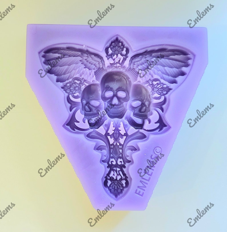 Emlems Silicone Mould Small Cross Skulls Trio Wings Gothic, Punk, Biker ...