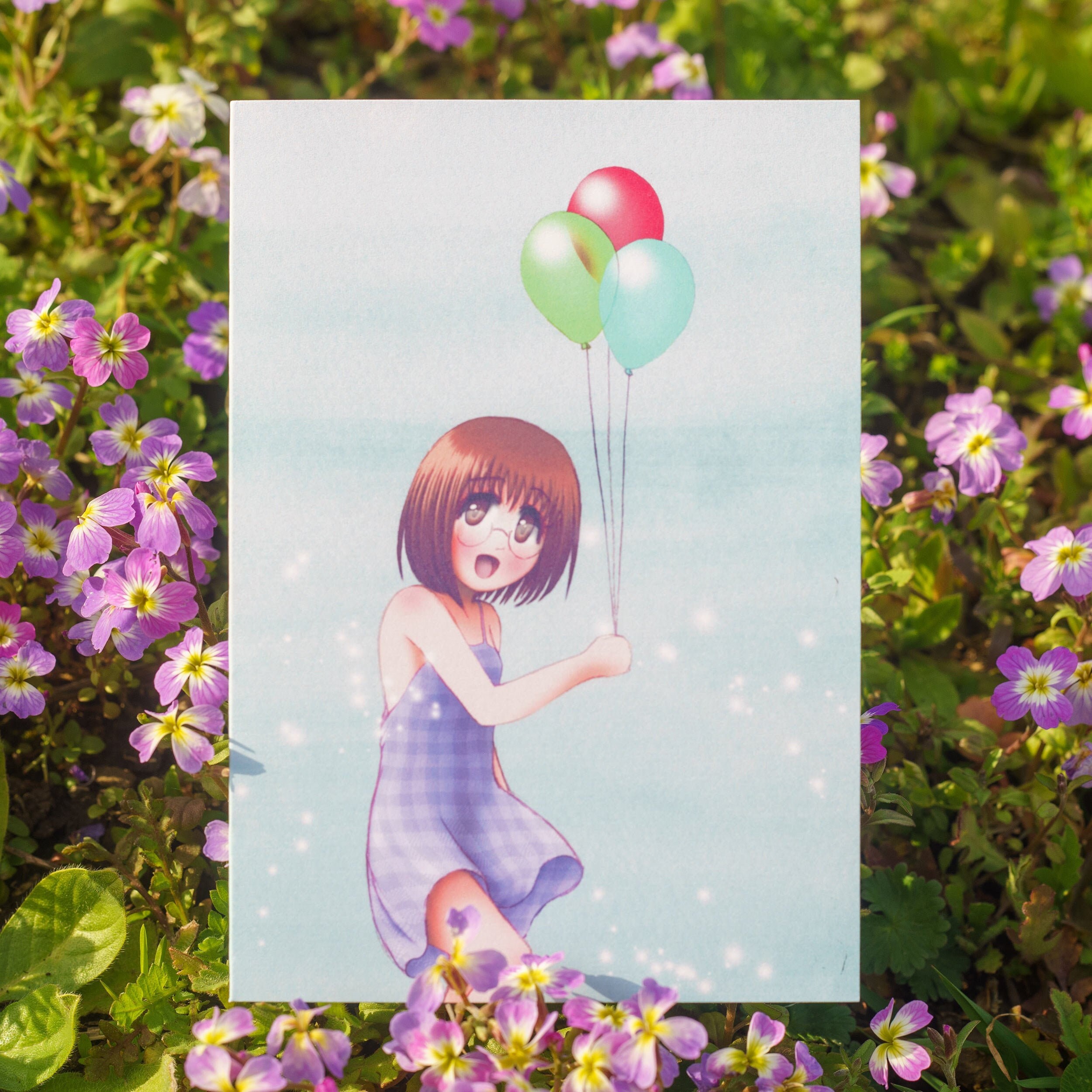 Birthday Balloons Cute Anime Manga style Original Artwork | Etsy