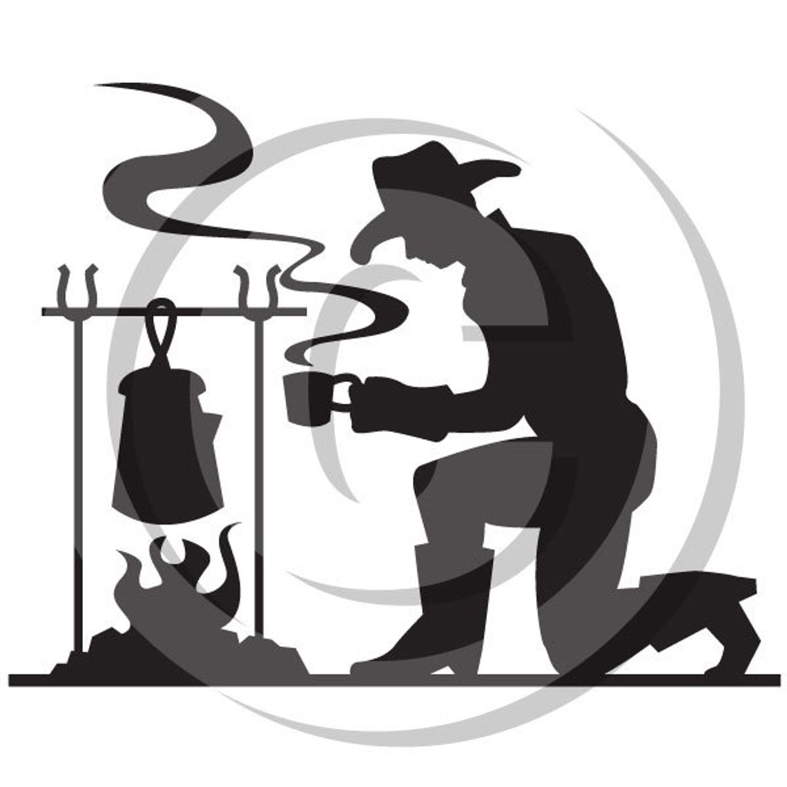 Cowboy Silhouette Making Coffee - Personal or Commercial Use Royalty ...