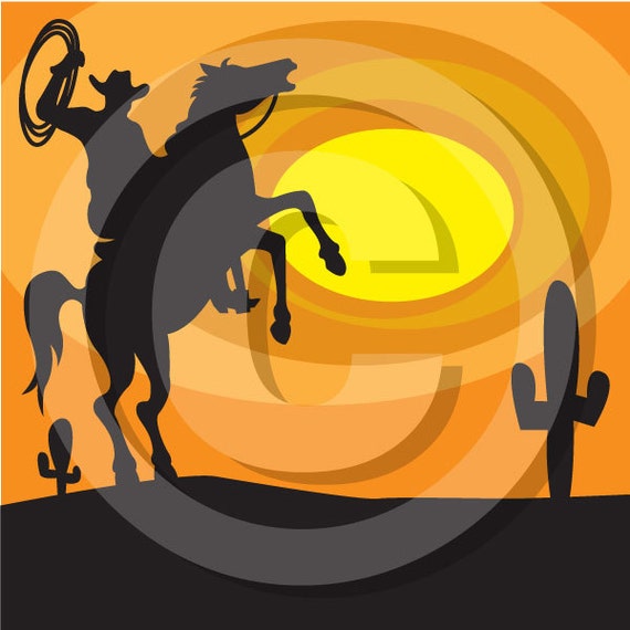 Cowboy Sunset Clip Art