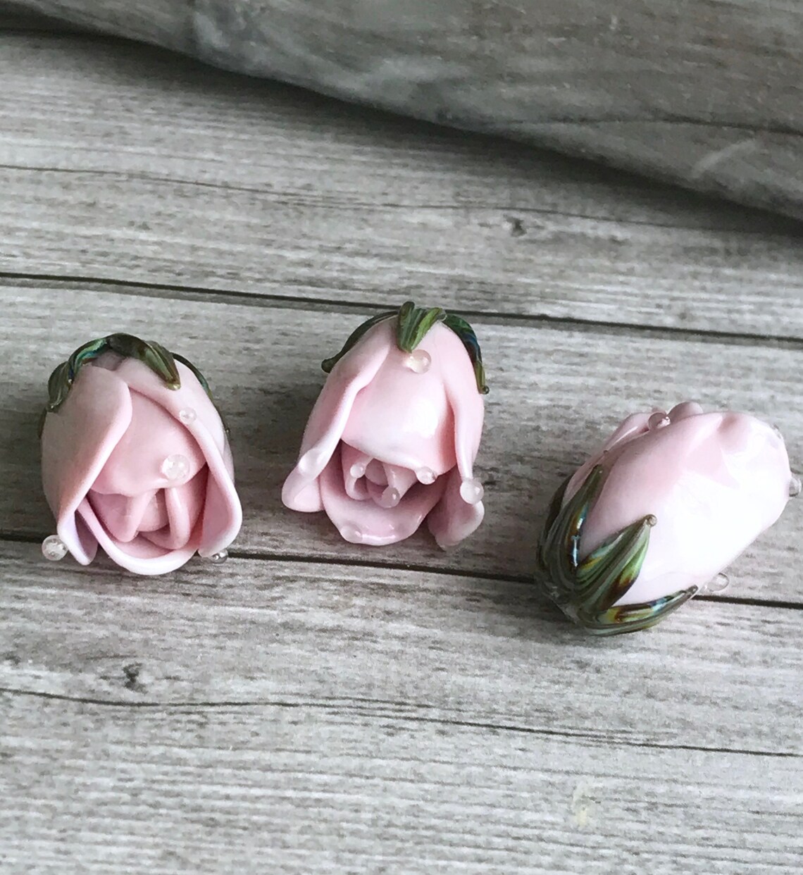 Buds Pink Rose - Handmade Lampwork Glass Bead - Lampwork Glass Rose Bud ...