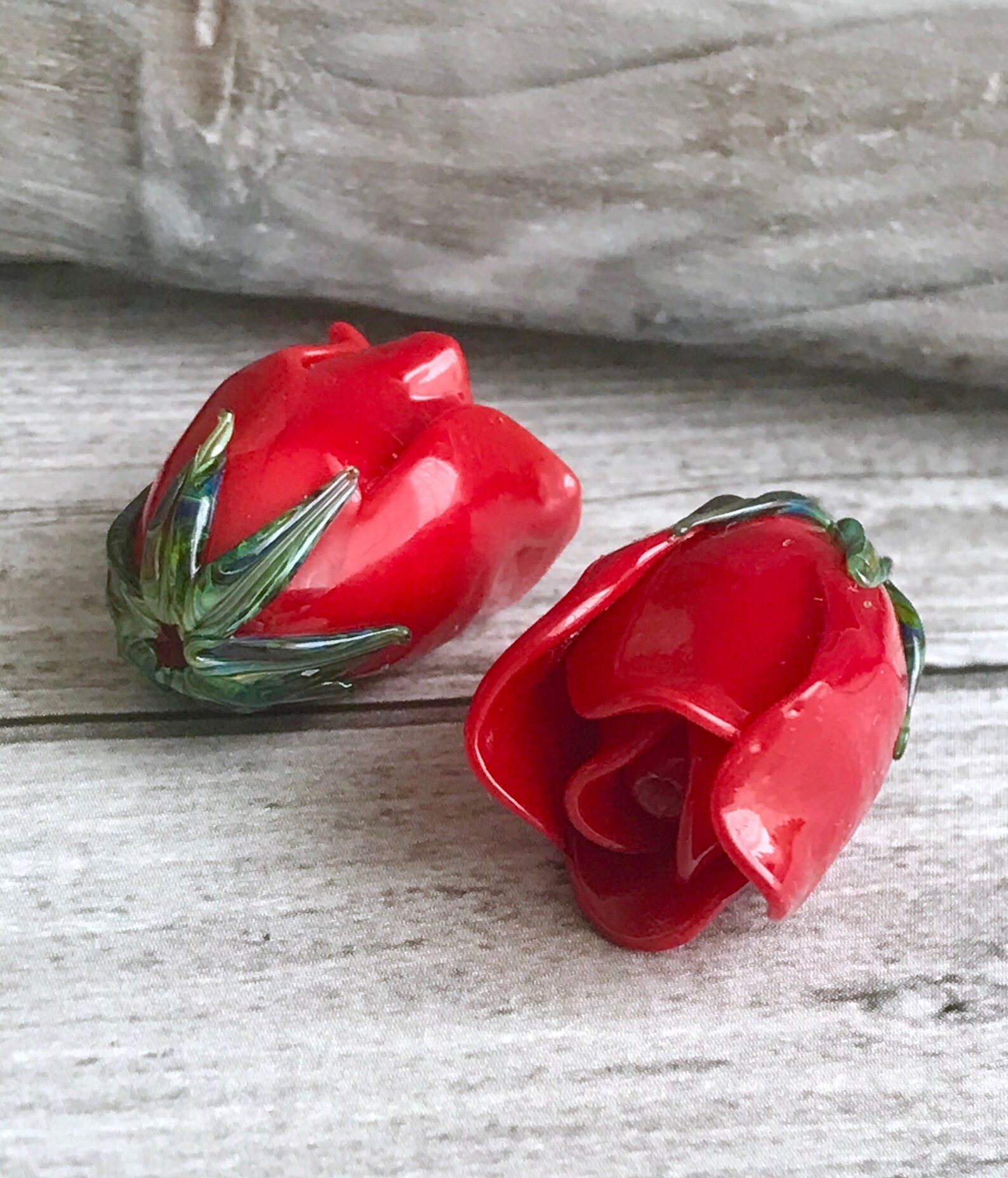 Bud Red Rose Bead Handmade Lampwork Glass Bead, Lampwork Glass Rose Bud ...