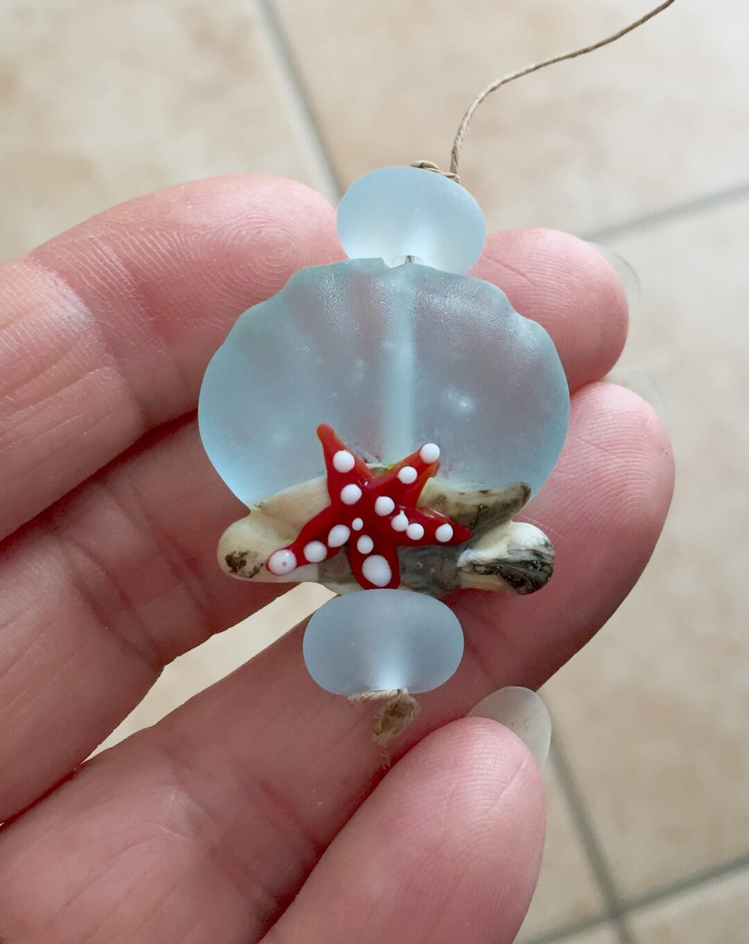 Sea Shell Bead Handmade Lampwork Glass Bead, Marine Lampwork Bead Set ...