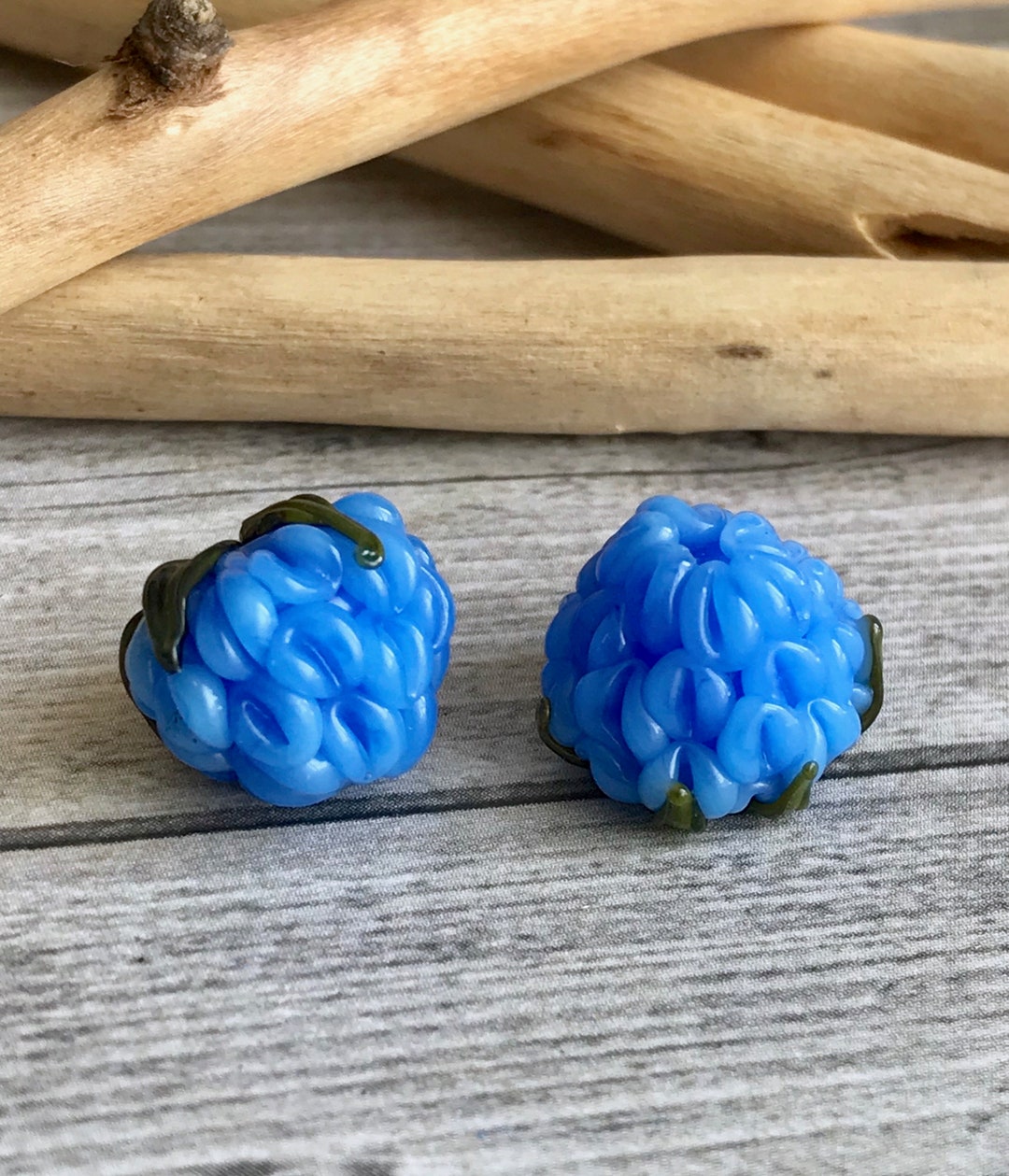 Lavender Color Glass Raspberry Beads, Realistic Glass Lampwork Fruit ...