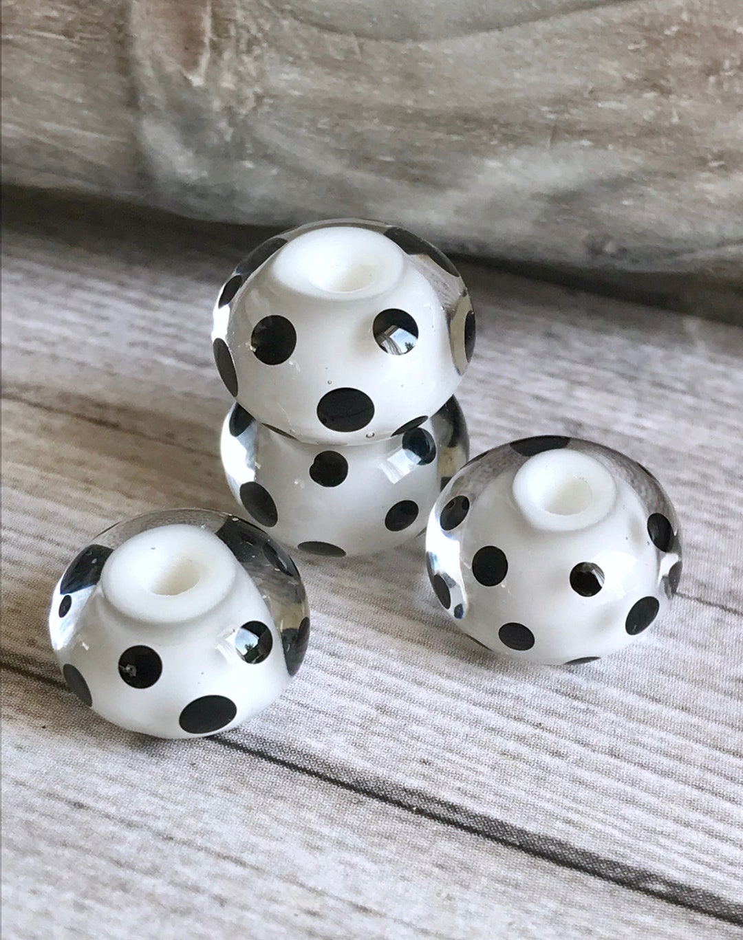 Black and White Polka Dot Lampwork Beads, Handmade Glass Beads - Etsy