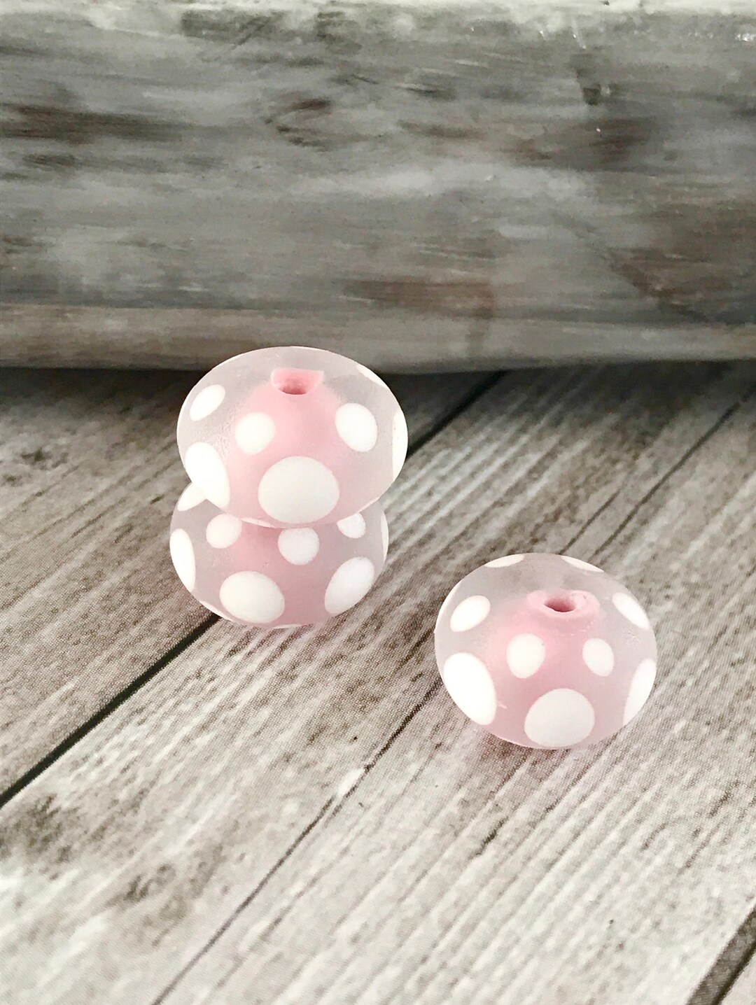 2 White Polka Dot Beads, Polka Dot Beads, White Polka Dot Lampwork Mat ...