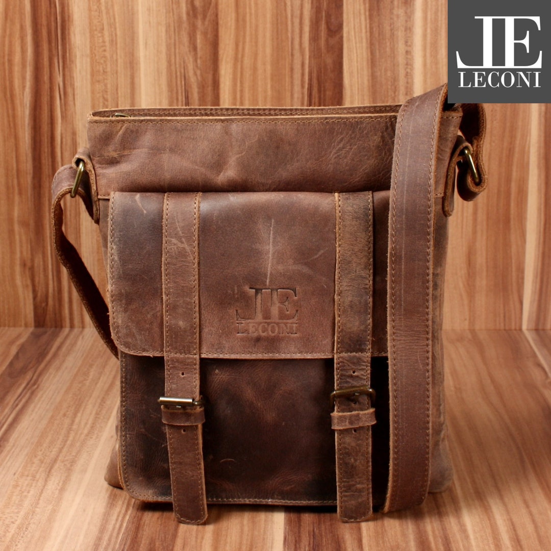 LECONI Medium-sized Shoulder Bag Men Women Genuine Leather Men's Bag ...