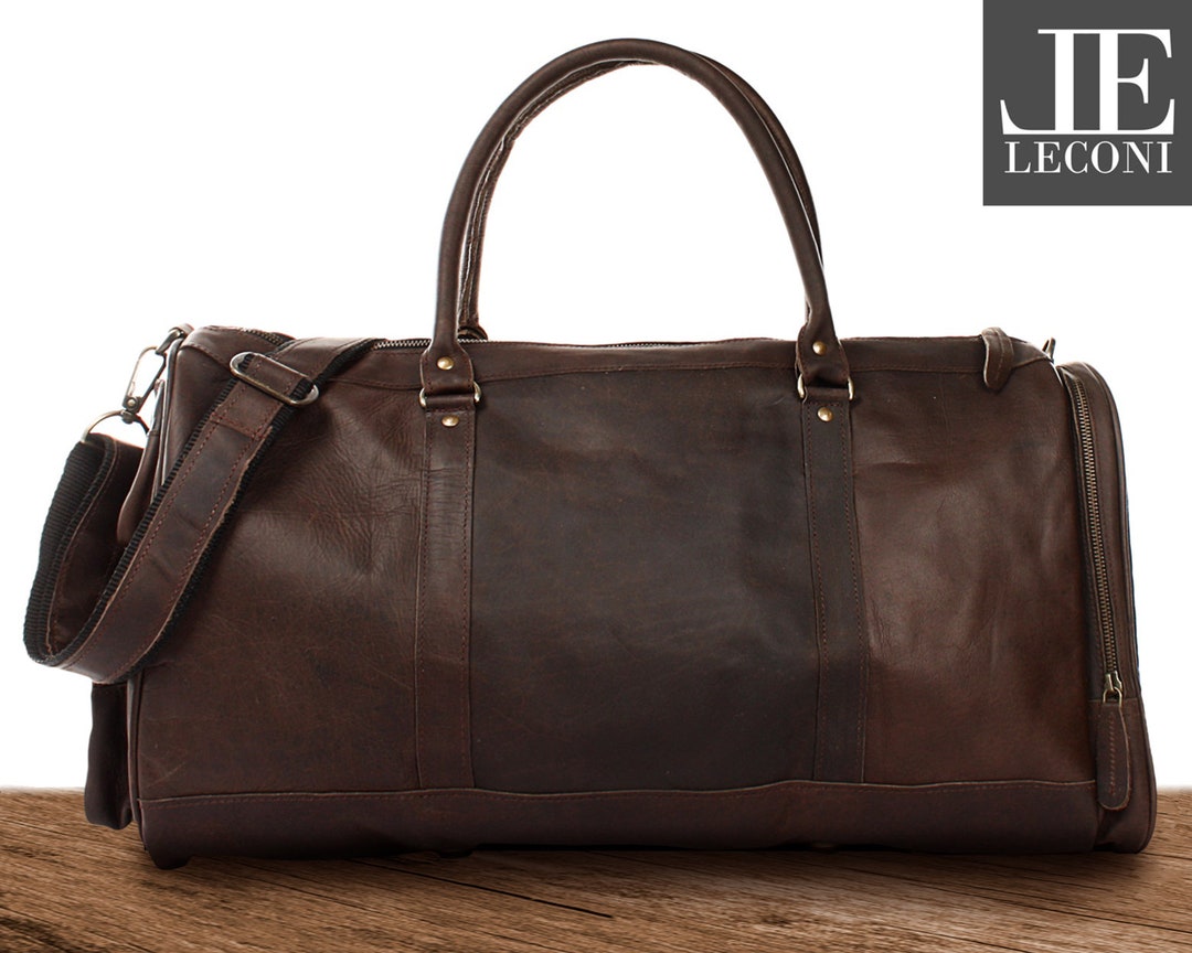 LECONI Travel Bag Weekender Sports Bag Vintage Genuine Leather - Etsy