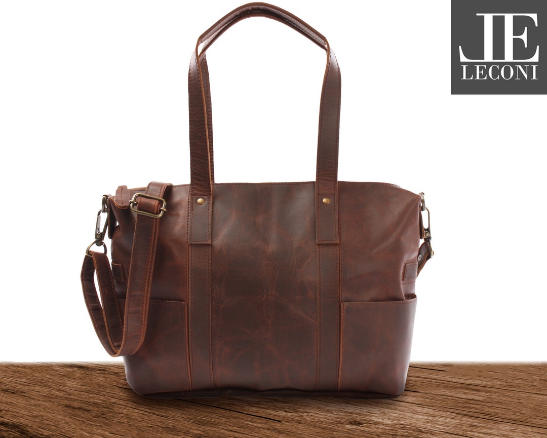 LECONI Shopper Shoulder Bag Handle Bag Ladies Bag Vintage Leather Brown ...