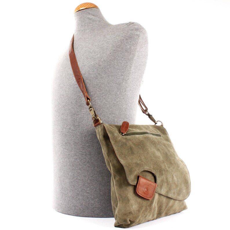 LECONI Crossbody Bag Leather Bag Shoulder Bag Brown Suede - Etsy