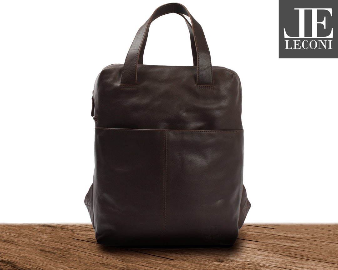 LECONI Large Backpack Leather Backpack Leisure Backpack Women Men ...