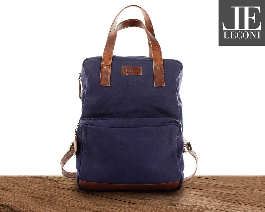 LECONI Canvas Backpack Leisure Backpack Women Men DIN A4 Canvas Navy ...