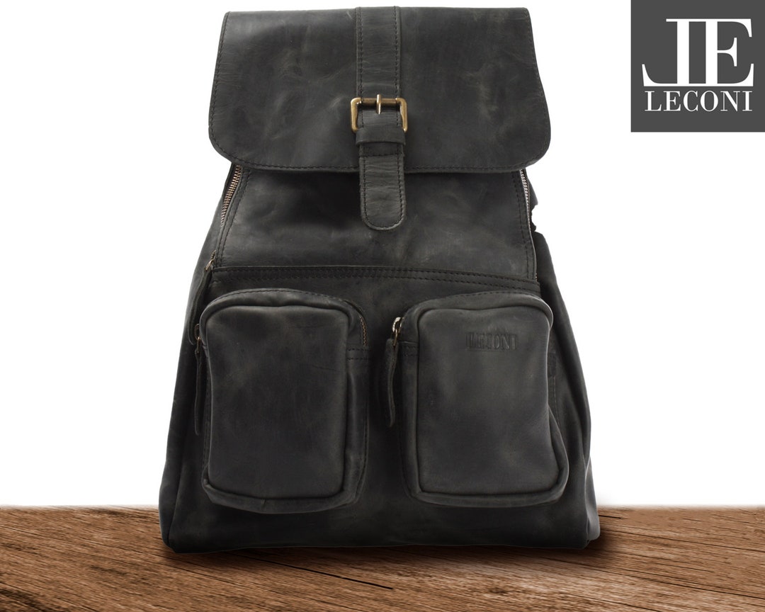 LECONI Backpack Leisure Backpack Women Men Everyday Vintage Leather ...