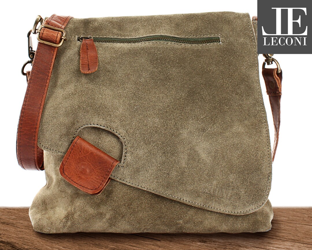 LECONI Crossbody Bag Leather Bag Shoulder Bag Brown Suede - Etsy