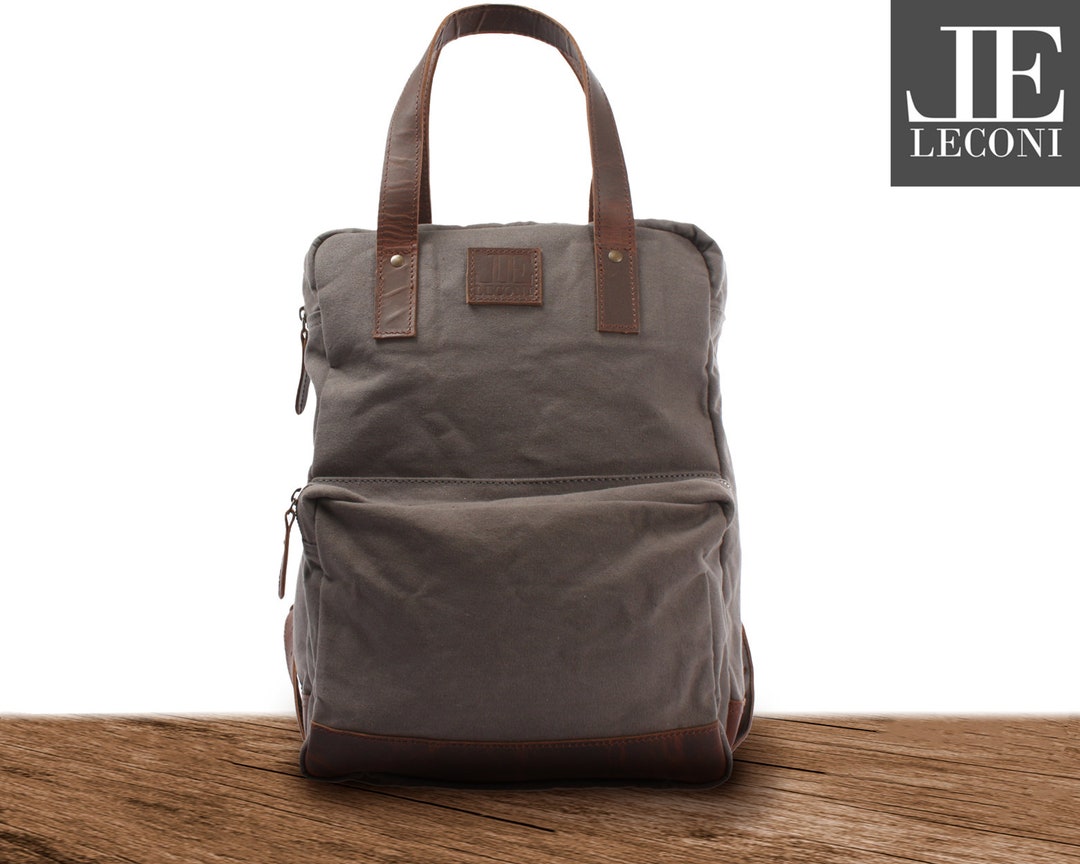 LECONI Canvas Backpack Leisure Backpack Women Men DIN A4 Canvas Grey ...