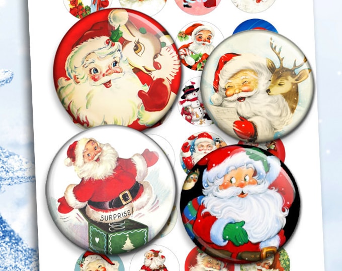 Santa Claus Printable Round Images for Scrapbooking Bottle - Etsy