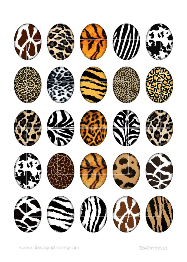 Animal Pattern Oval Printable Images 13x18mm 30x40mm 22x30mm 18x25mm ...