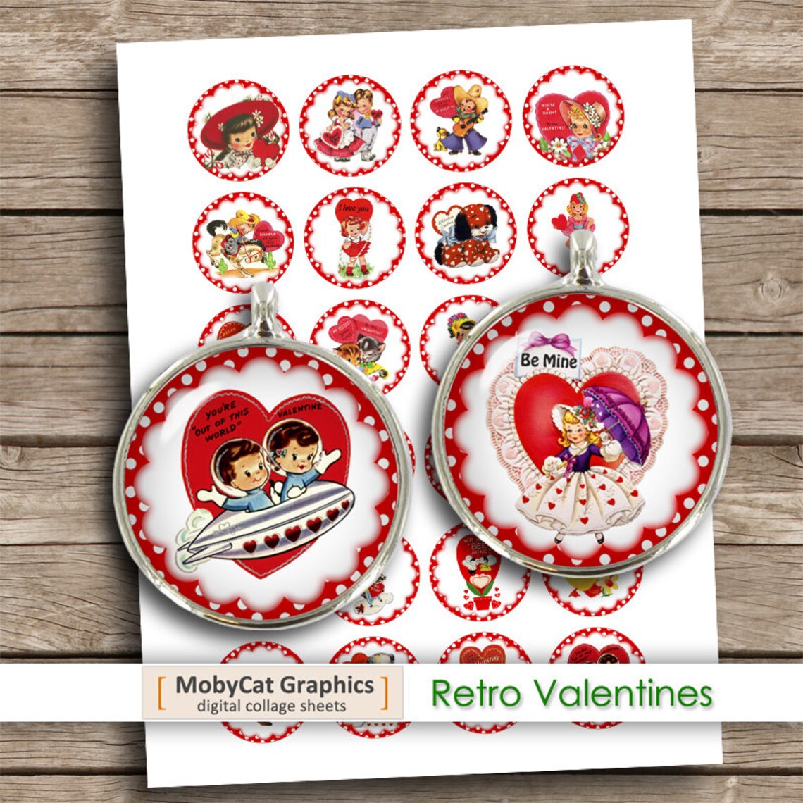 Retro Valentine Circle Images – Printable Collage Sheet (digital ...