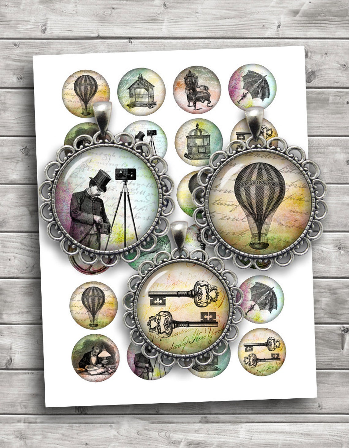 Victorian Steampunk Digital Collage Sheet 35mm 1.25 Inch 30mm 1 Inch 1. ...