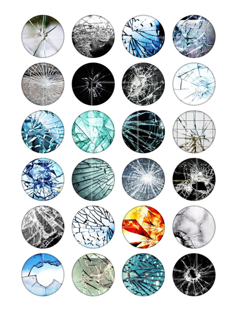 Broken Glass Digital Collage Sheet 20mm 30mm 25mm 1" 1.5" Cracked Glass ...