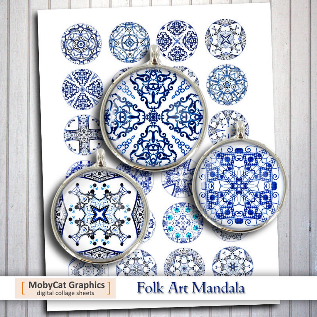 Delft Folk Art Mandala Circle Printable Images 20mm 25mm 1 1.5 Digital ...