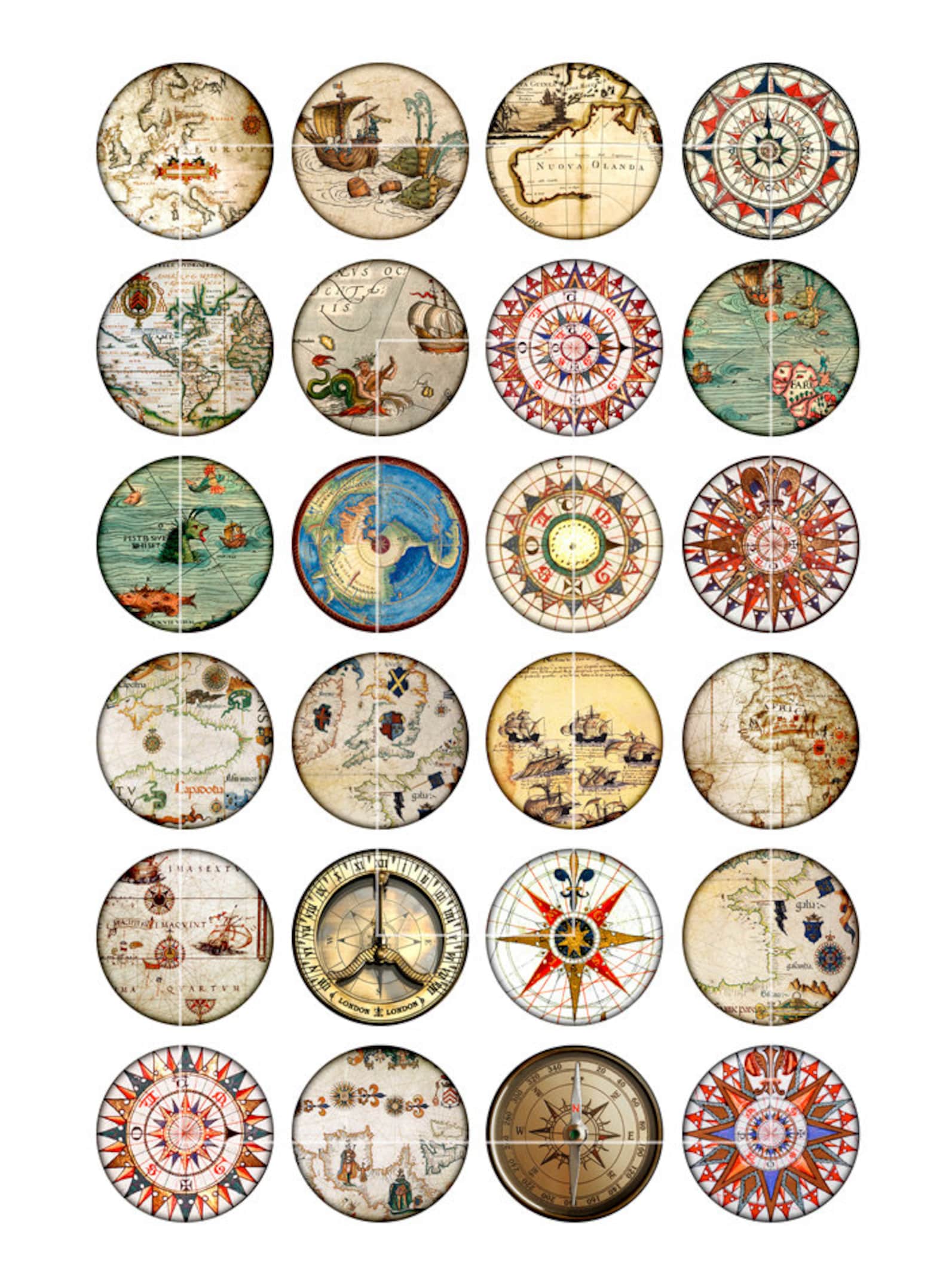 Printable Compass Rose 1 Inch 25 Mm 20mm 18mm 1.5 Inch Round Bottle Cap ...