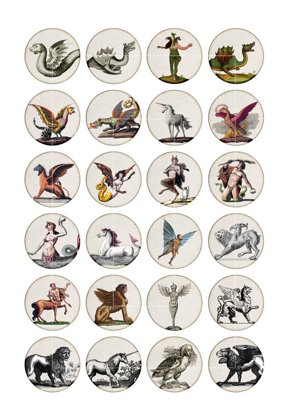 Mythical Creatures Circle Images for Bottle Caps Jewelry | Etsy
