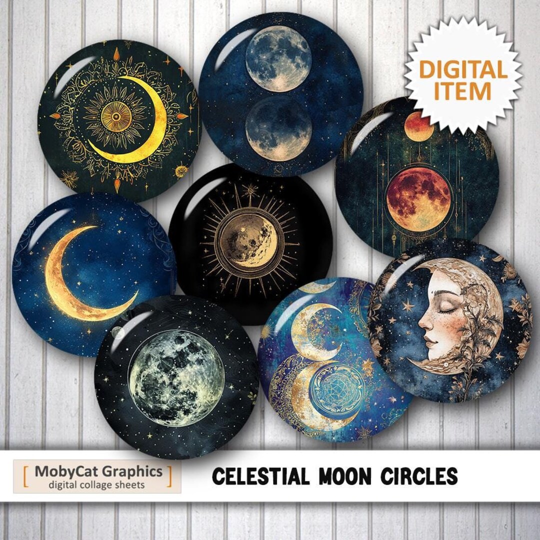 Celestial Moon Digital Collage Sheet 2.625 Inch Circle Images for ...