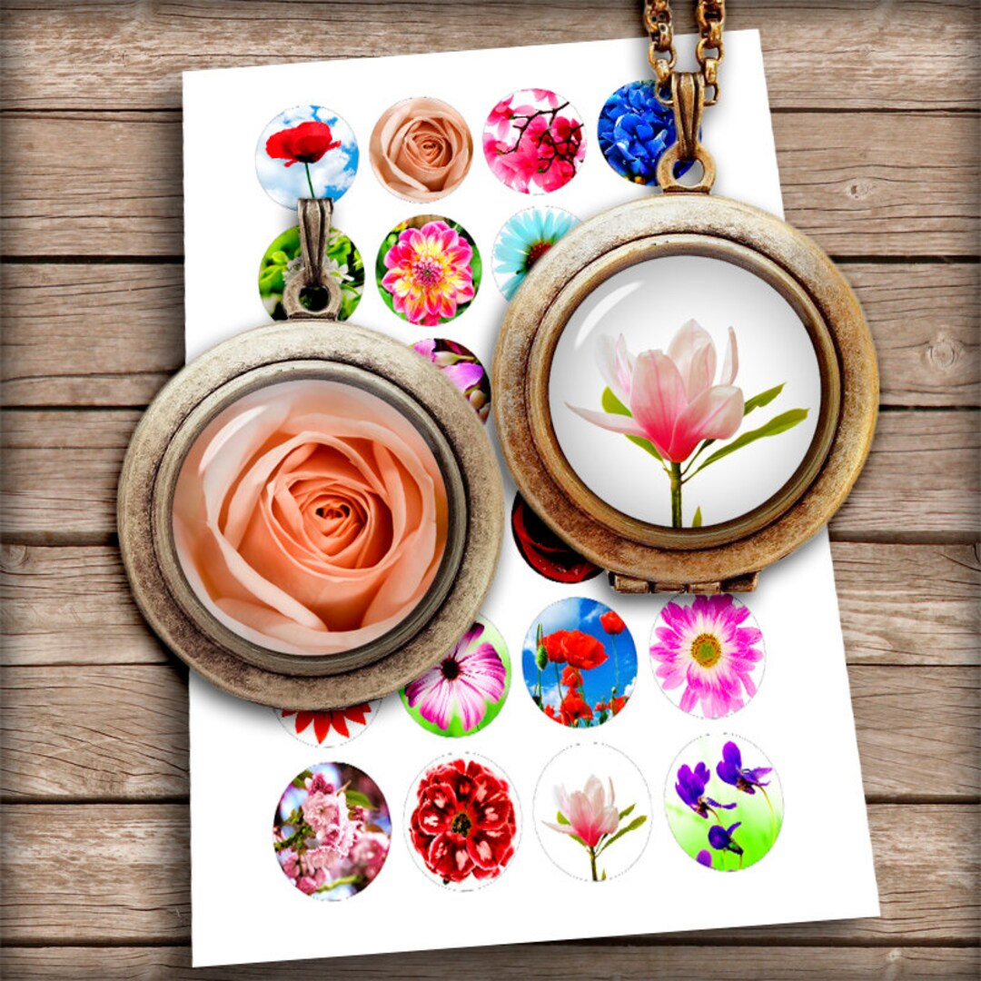 Circle "flowers" Printable Images 1 Inch, 25mm, 1.5 Inch for Jewelry ...