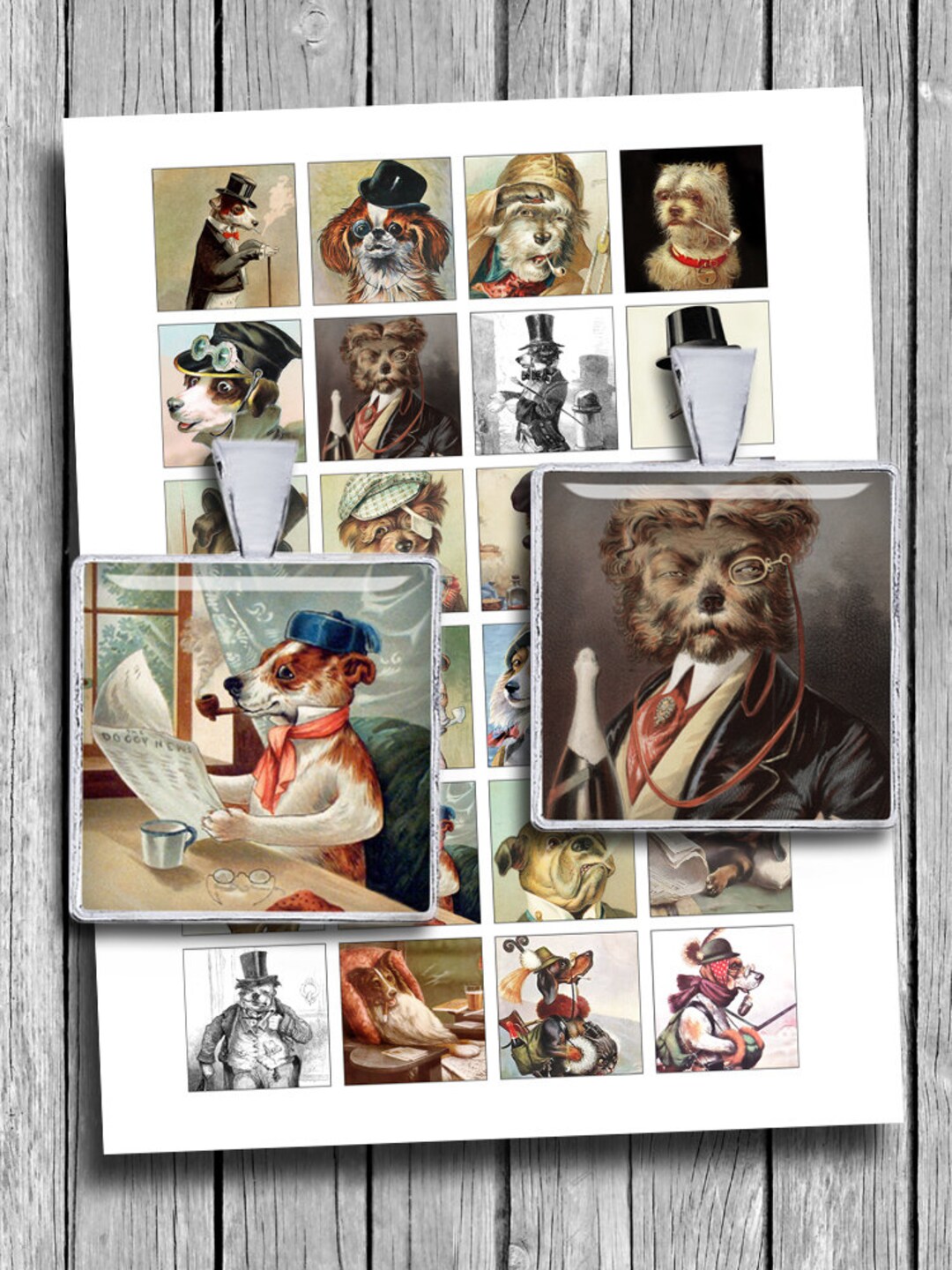 Victorian Dogs in Clothes Digital Collage Sheet Squares 1x1" 0.75x0.83 ...