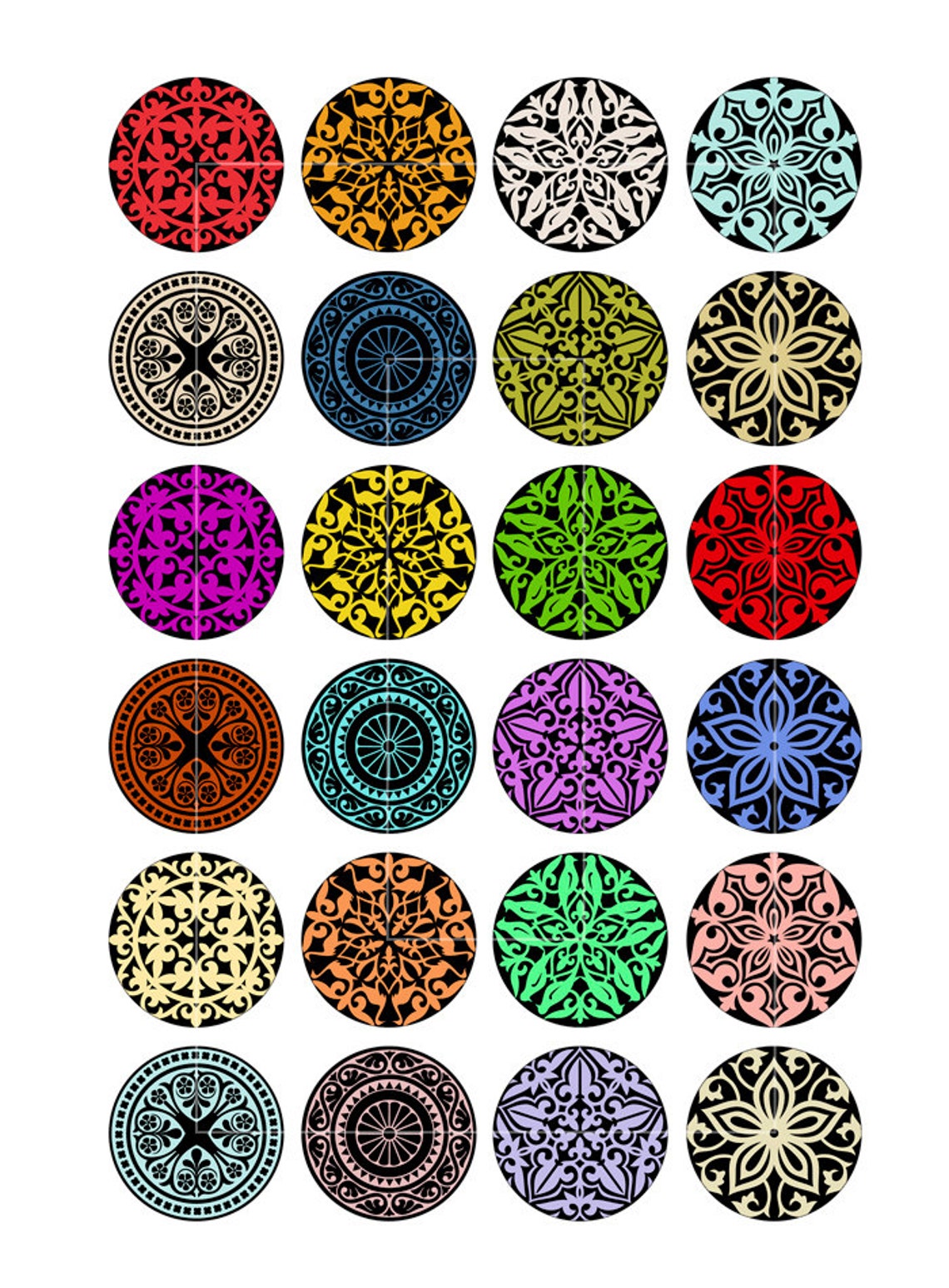 Colorful Ornaments 1 Inch 20mm 25mm 1.25 Inch 1.5 Inch Round Printable ...