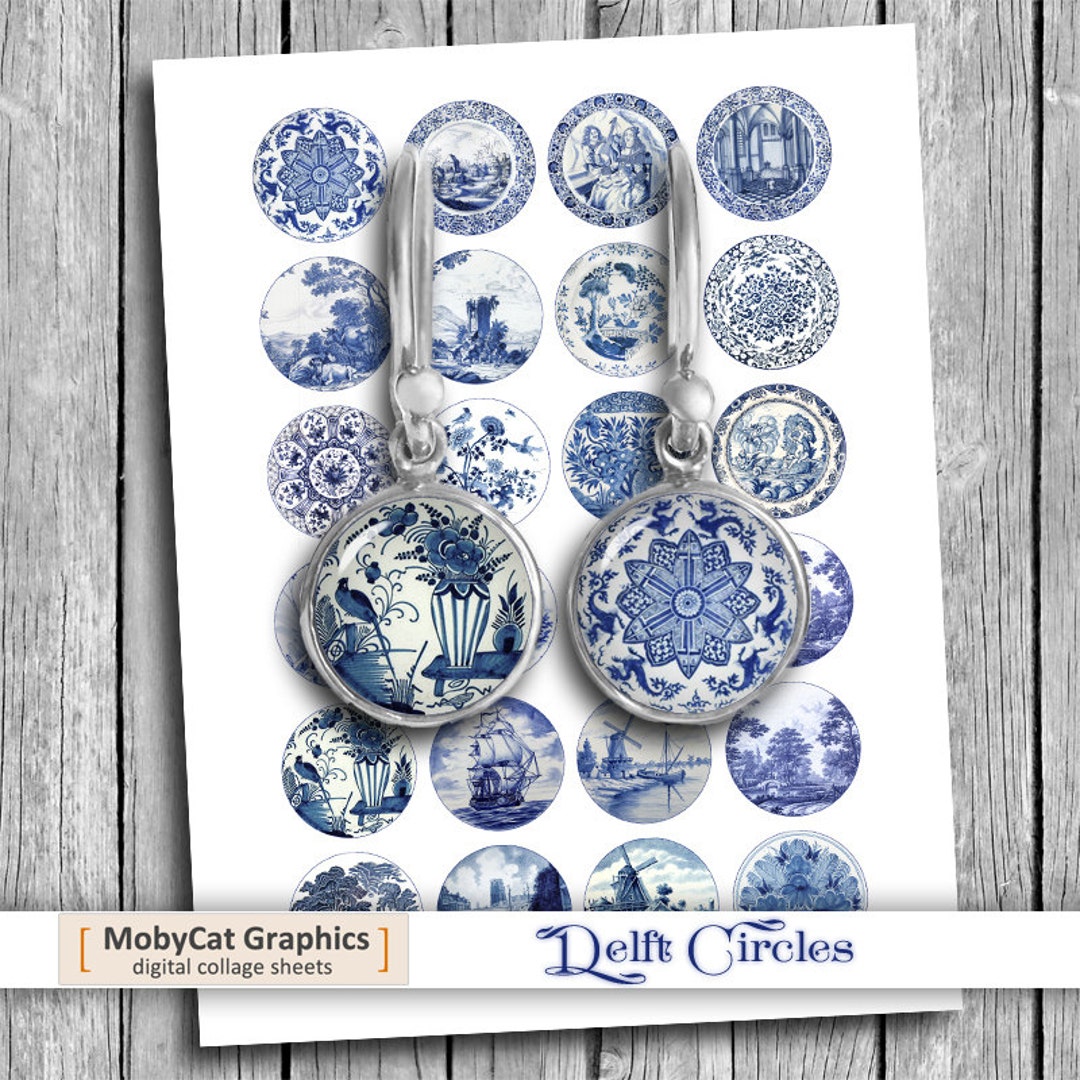 Delft Circles Digital Collage Sheet 20mm 18mm 16mm 14mm 12mm Printable ...