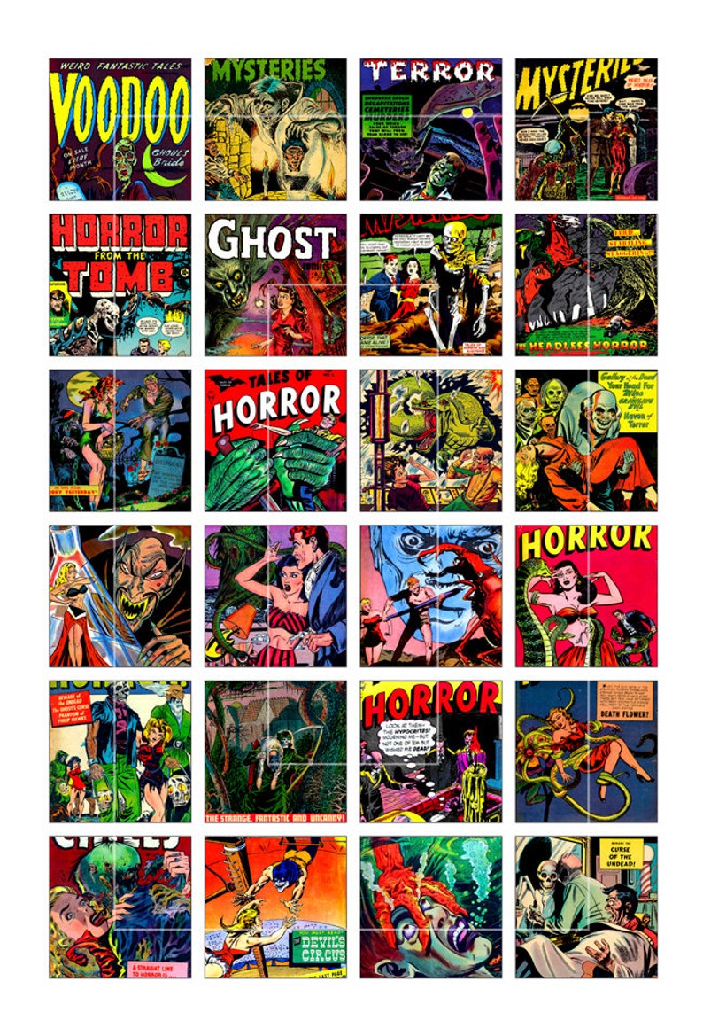 Horror Comics Digital Collage Sheet 18x18 Mm 1x1 - Etsy