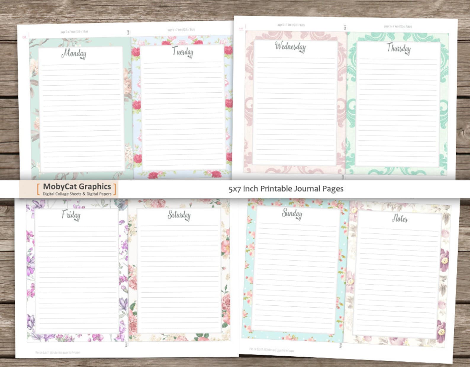 Shabby Printable Double Sided Journal Pages for - Etsy