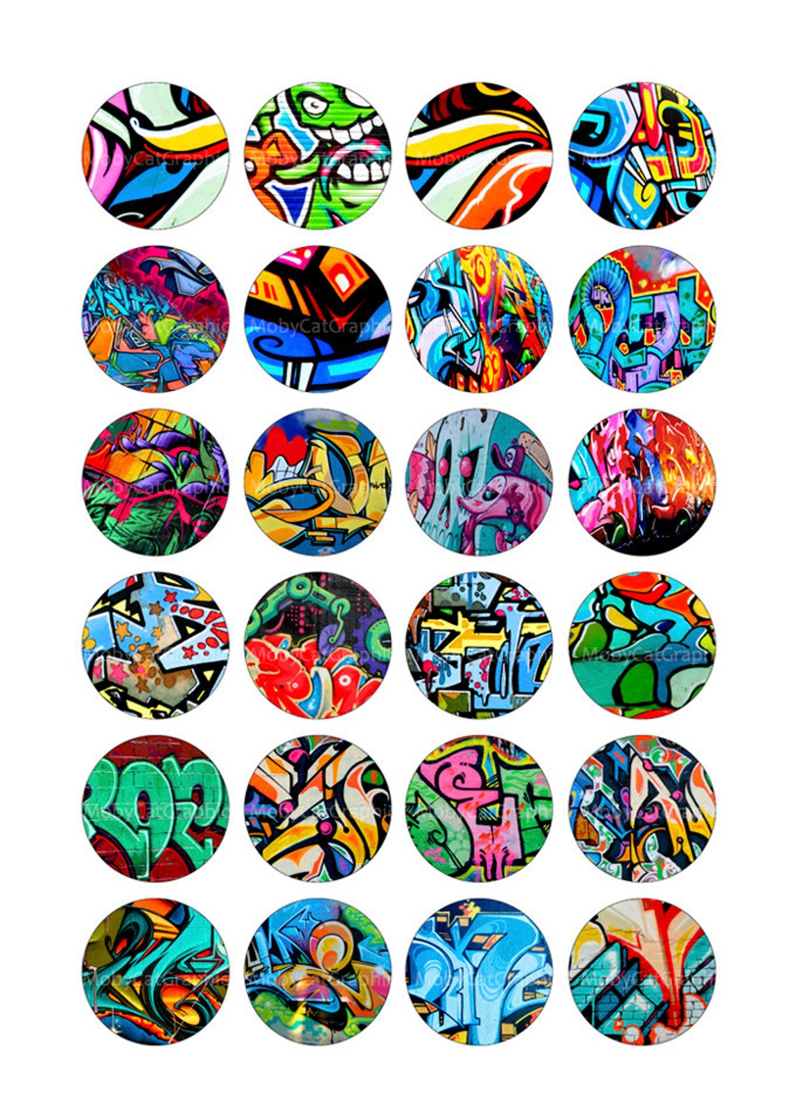 Graffiti Street Art Circle Digital Images 1 Inch 25mm 30mm 1.5 Inch for ...